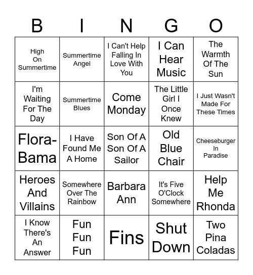 POOL PARTY PLAYLIST Bingo Card