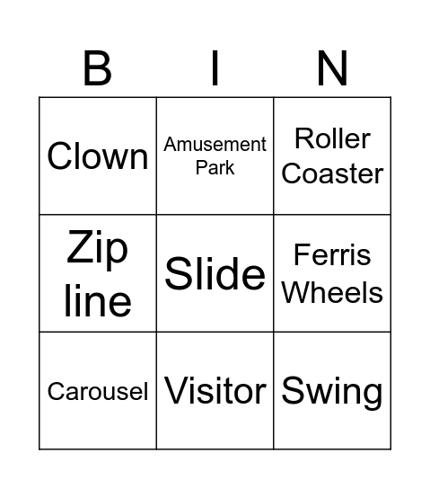 Amusement Park Bingo Card