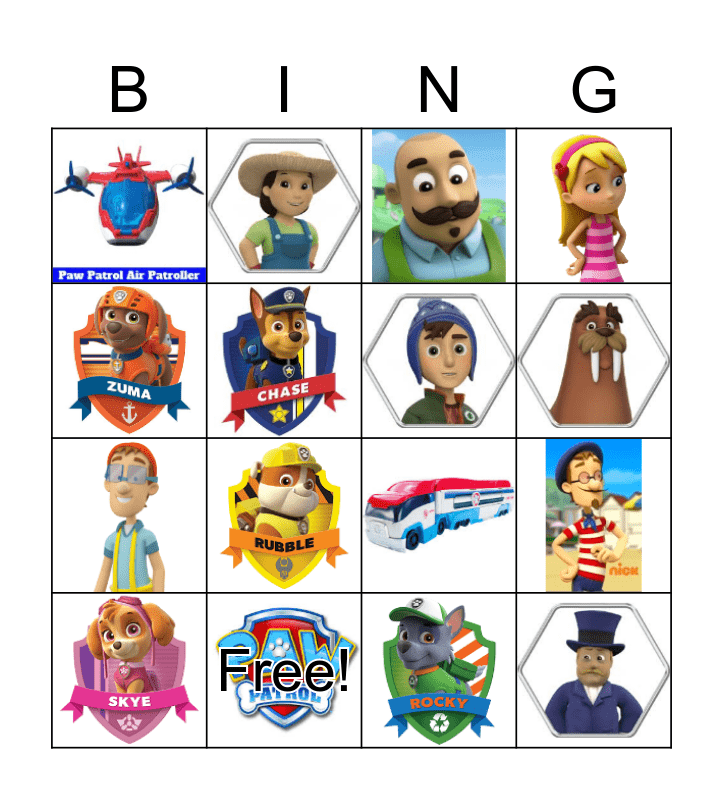 PAW PATROL BINGO Card