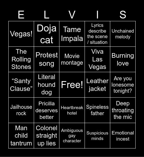 Elvis Bingo Card