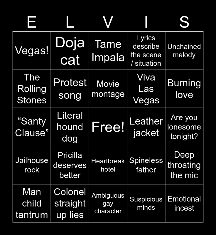 Elvis Bingo Card