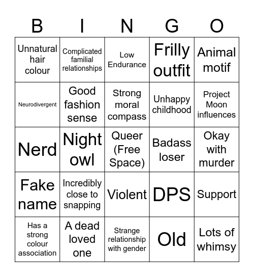 Character Bingo Card
