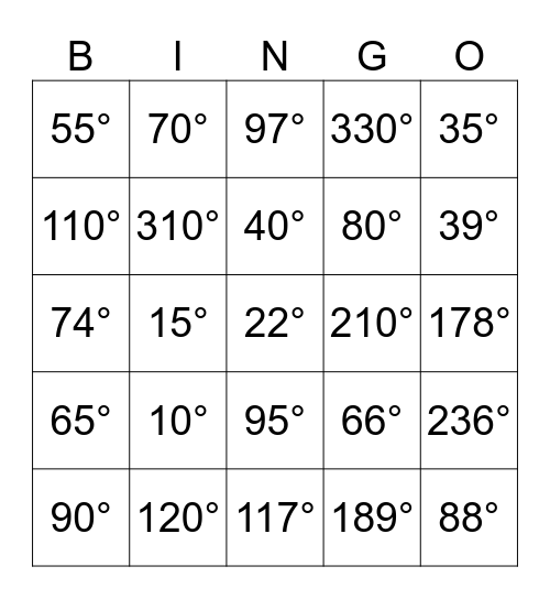 Finding Angles Bingo Card