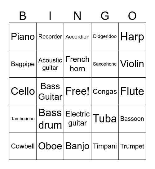 Instrument Bingo Card