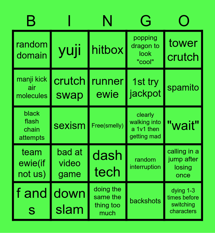 smelly jjs game Bingo Card