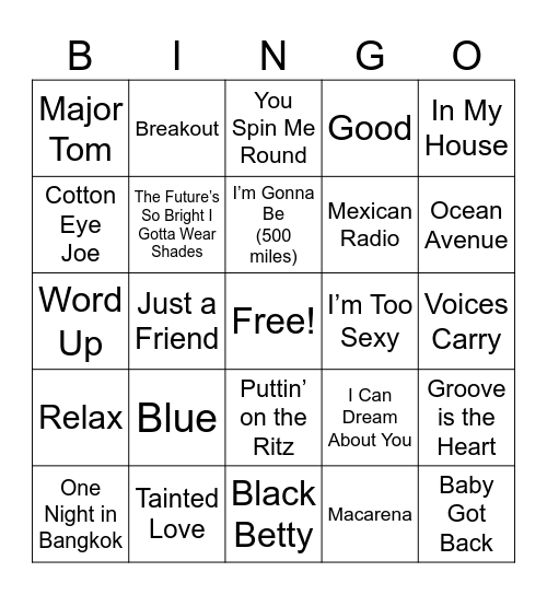 One Hit Wonders Bingo Card