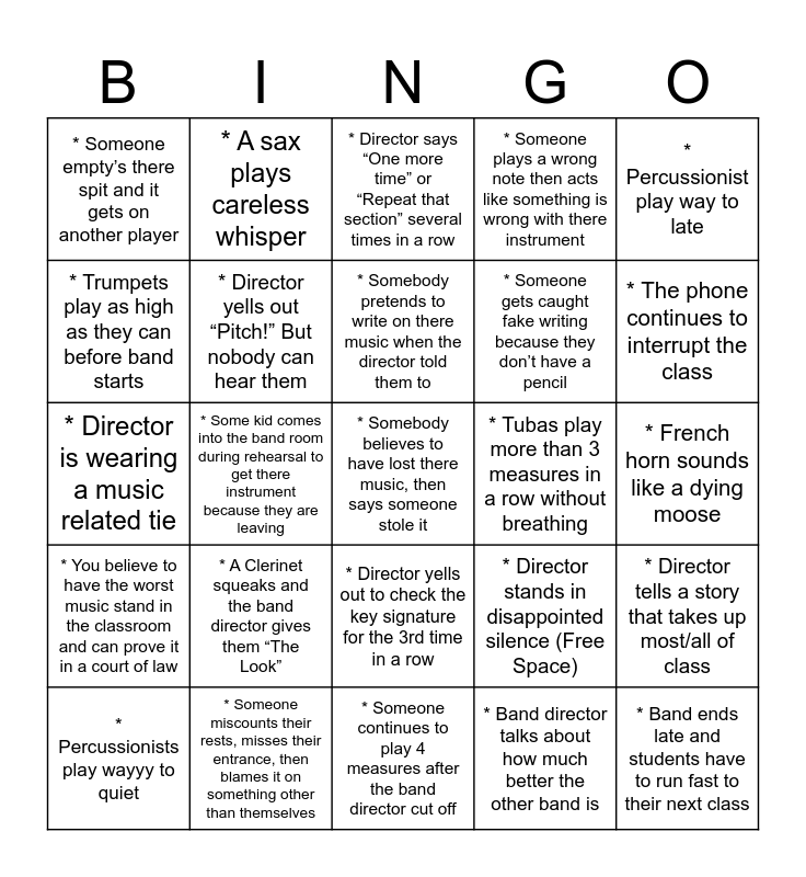 Band Bingo Card