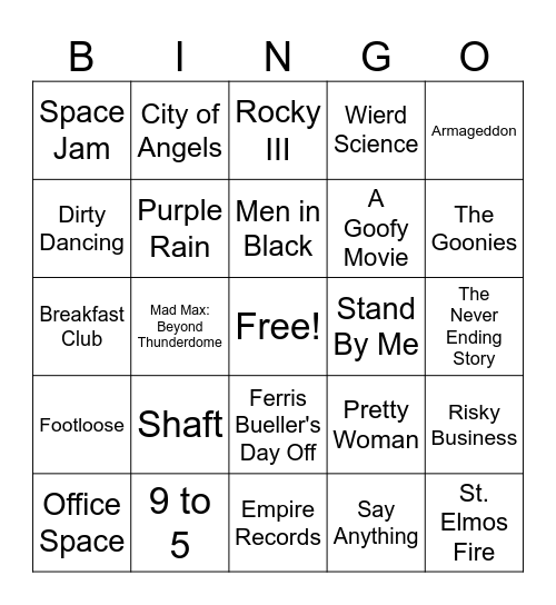 Trouvaille Music Bingo - Movie Soundtracks Bingo Card