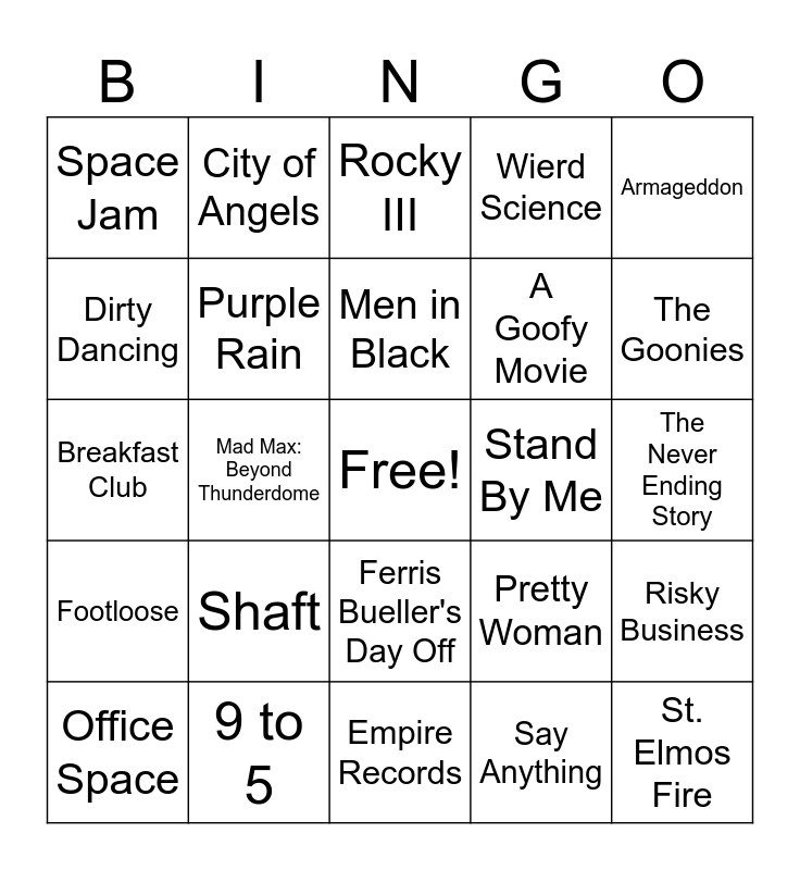 Trouvaille Music Bingo - Movie Soundtracks Bingo Card