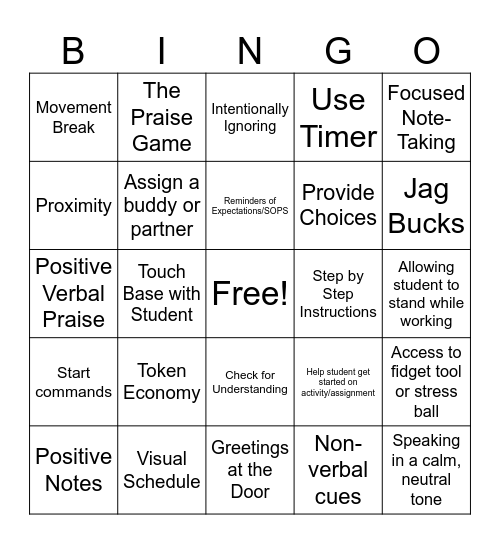 Positive Behavior Intervention and Supports and Tier 1 Strategies Bingo ...