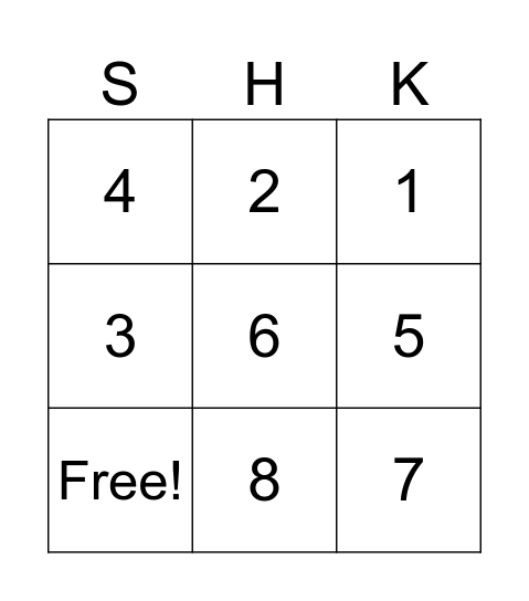 SHK Connect Bingo Card