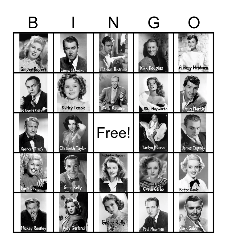 Movie Star Bingo Card
