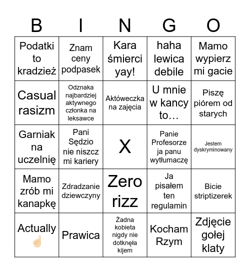 Male student prawa edition Bingo Card