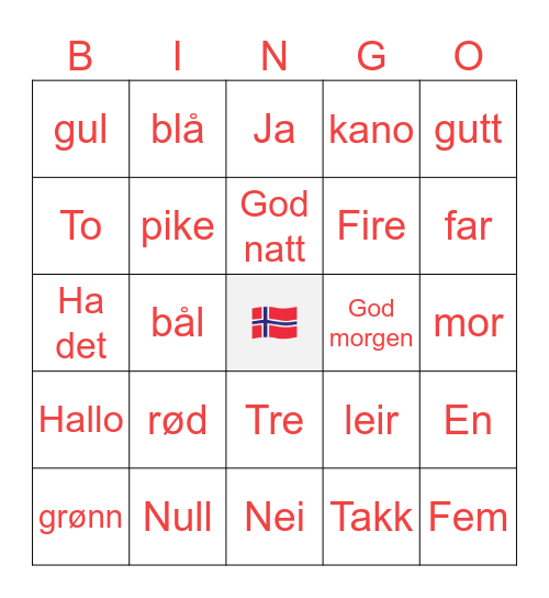 Norwegian Bingo Card