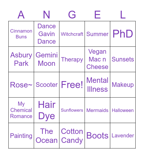 All About Angel Bingo Card