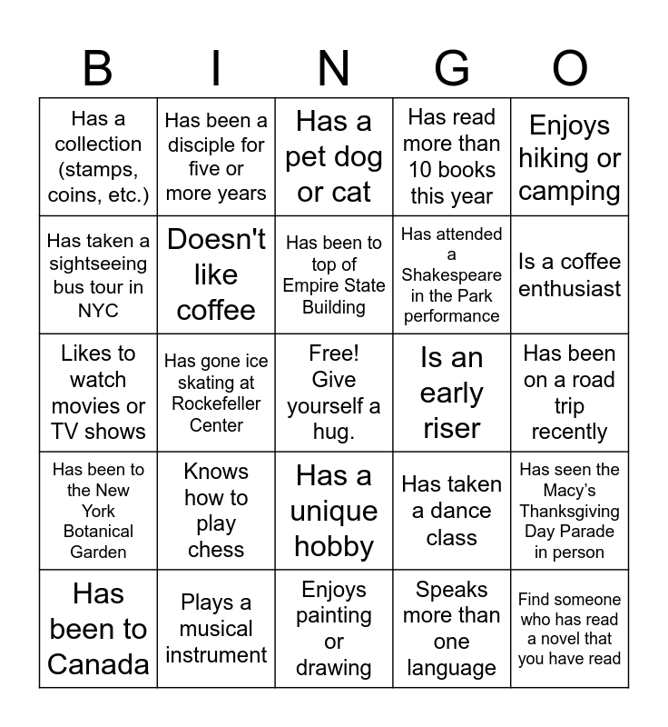 Interactive Human Bingo Card