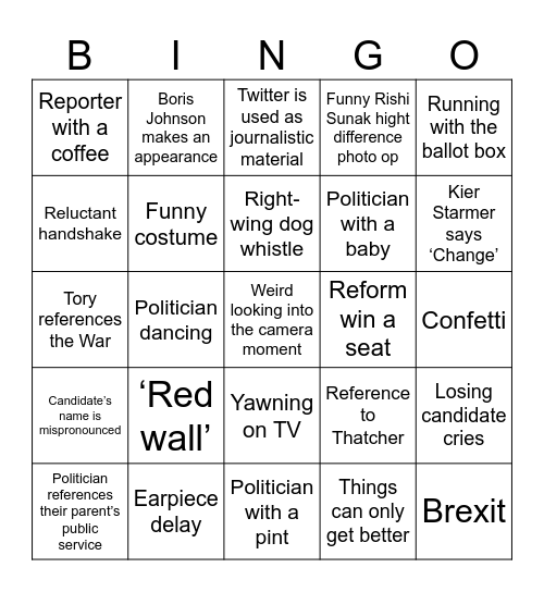 Election 2024 Bingo Card