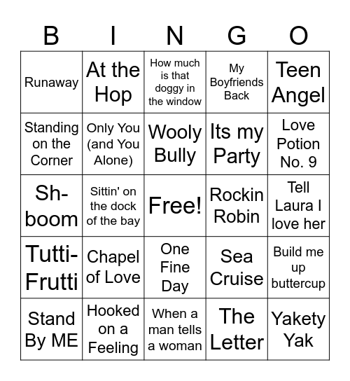 music bingo 1950 Bingo Card
