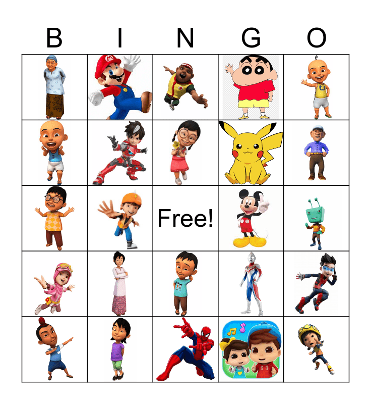 Watak Animasi Bingo Card