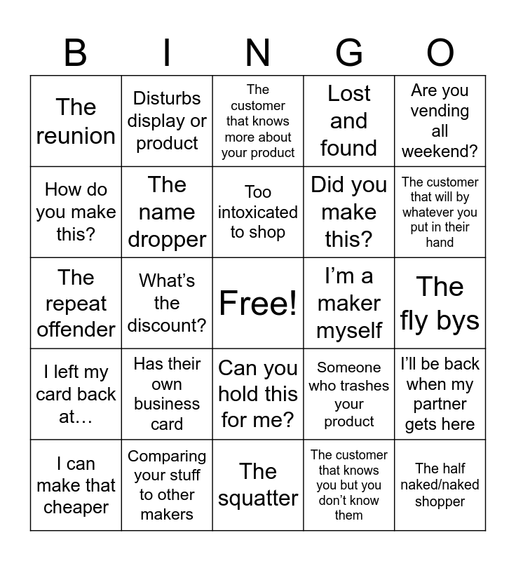 Vendor Bingo Card