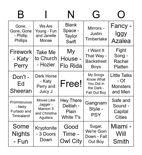 2000's Music Bingo Round #2 Bingo Card