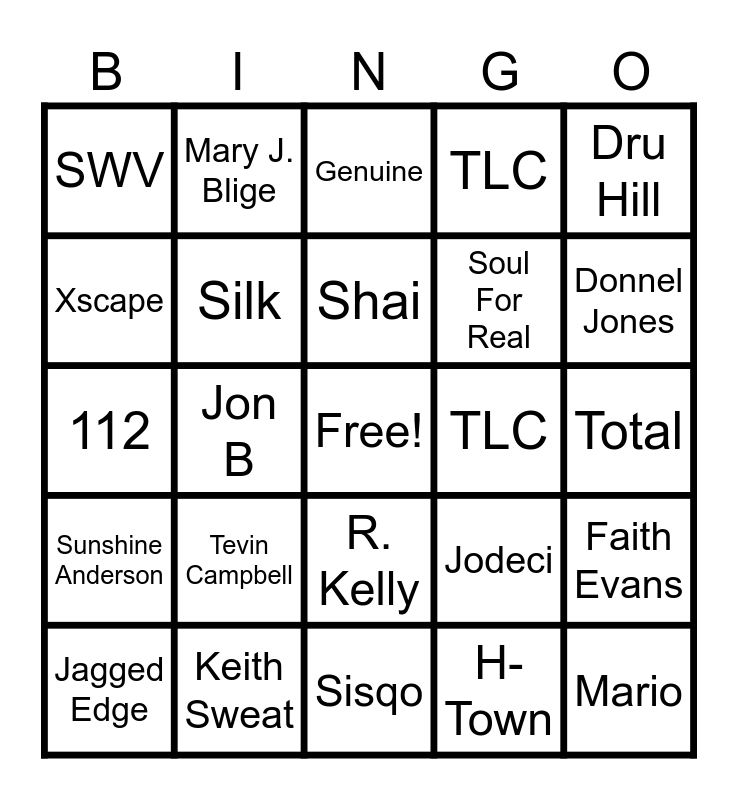 Old School, R&B, Pop Bingo Card