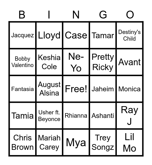 R&B Bingo Card