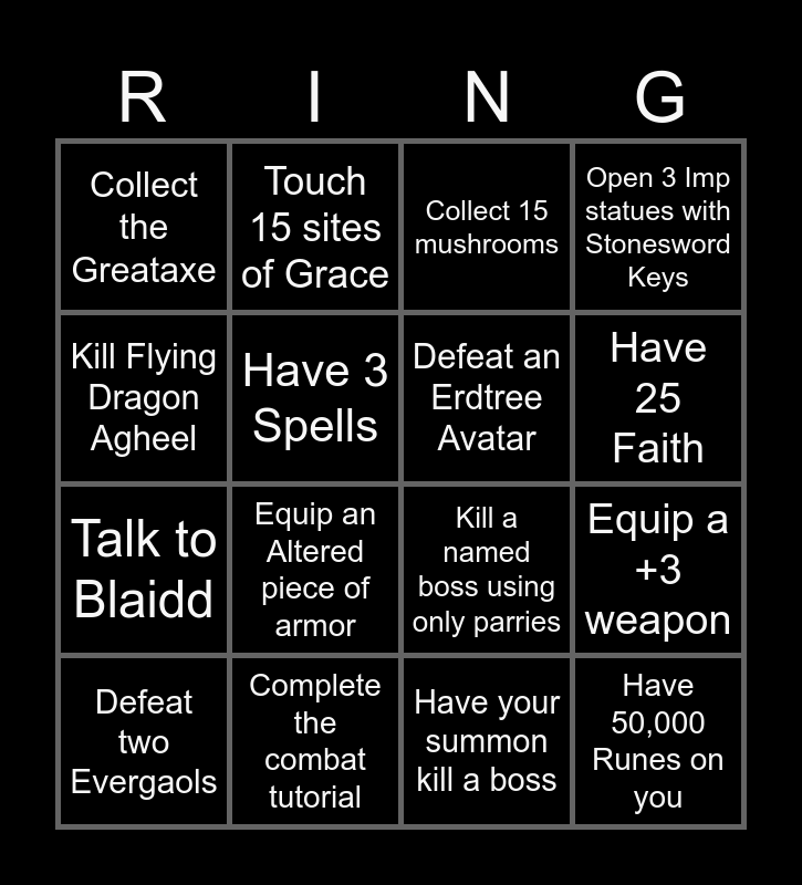 Elden Ring Bingo Card