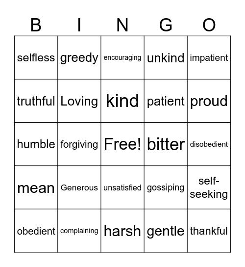 Godly vs. Worldly values Bingo Card