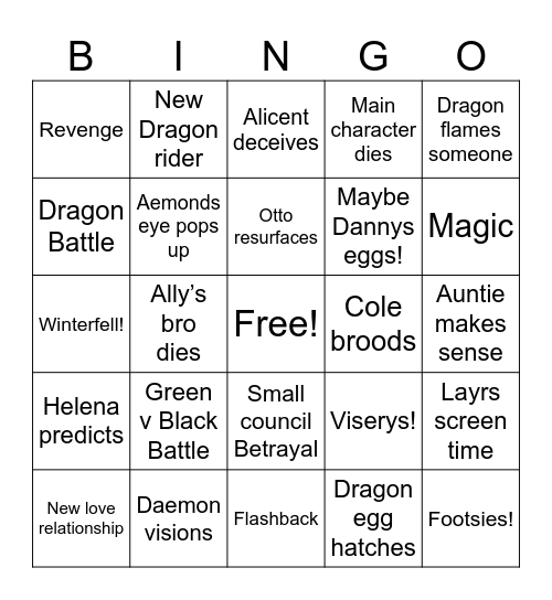 Dragons S2E4 Bingo Card