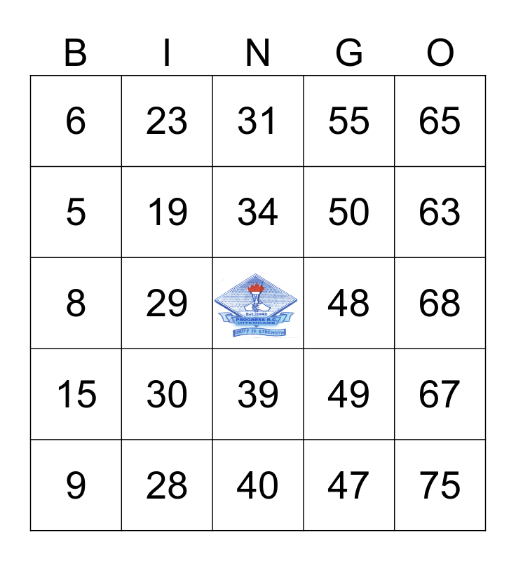 Progress Rugby Club Bingo Card