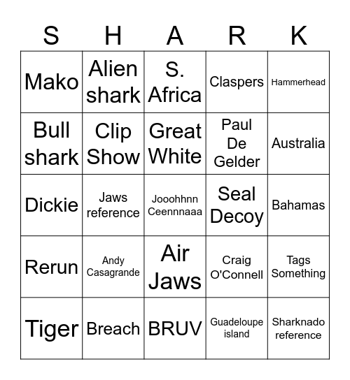 Shark-O Bingo Card