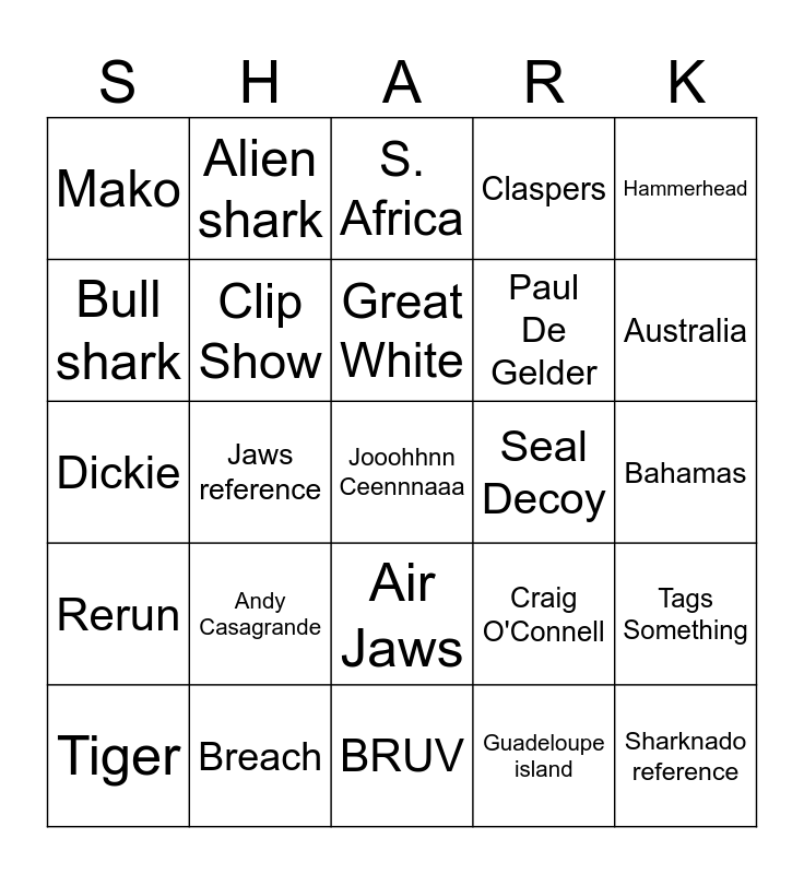 Shark-O Bingo Card