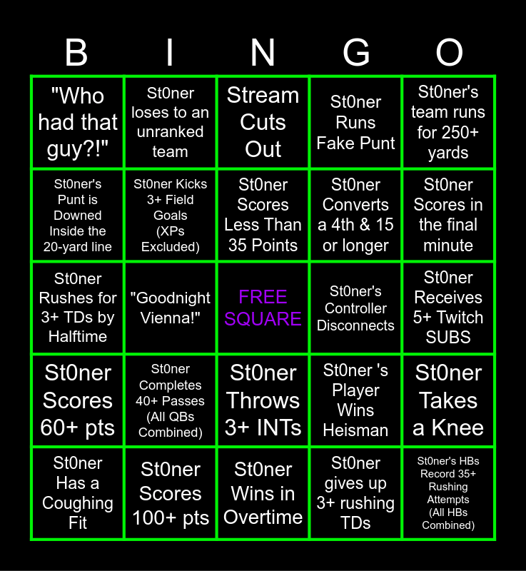 St0ner's Stream Bingo Card