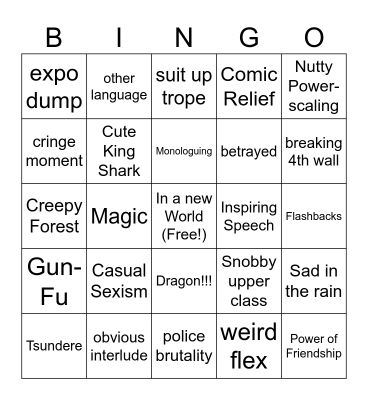 Squad Isekai DRINK!!! Bingo Card