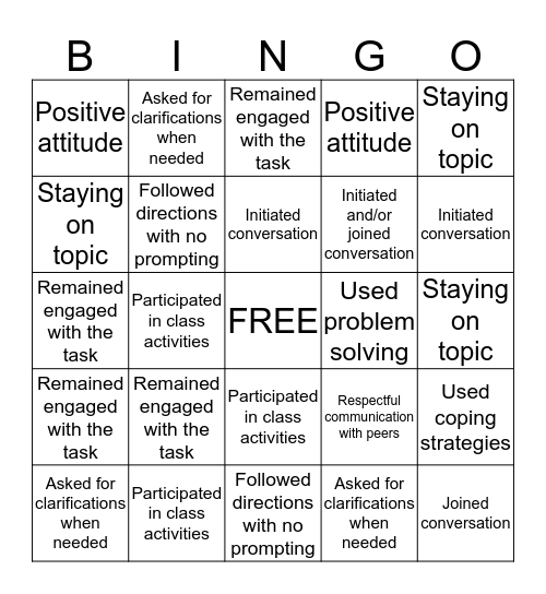 Best Behavior Bingo Card