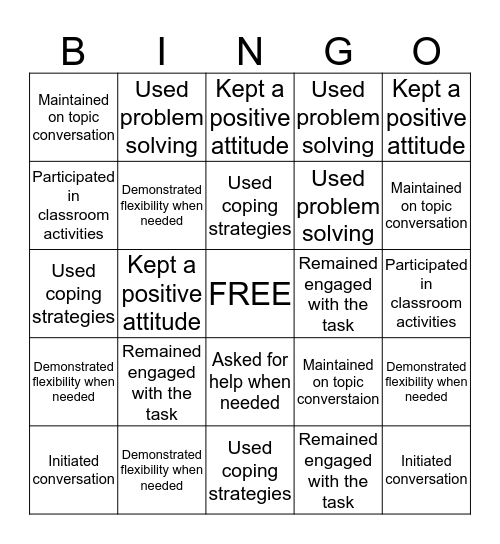 Best Behavior Bingo Card