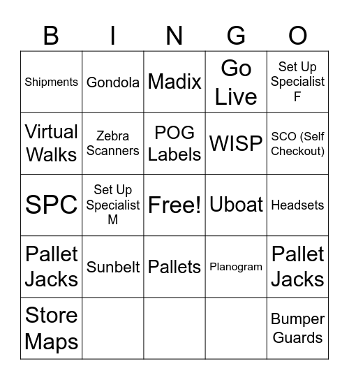 New Store Set Up Bingo Card