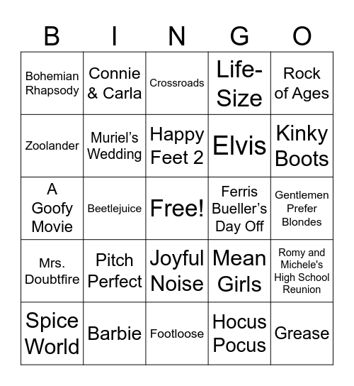Film Scenes Bingo Card
