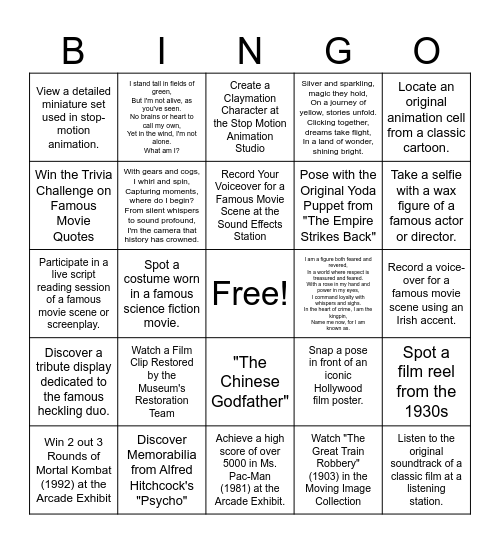 Museum Of Moving Image Bingo Card