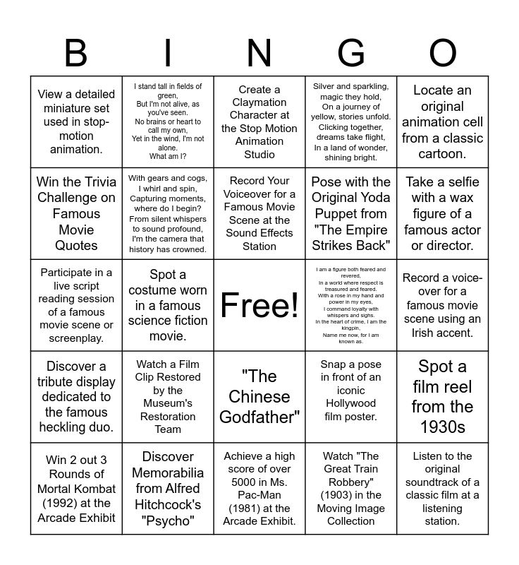 Museum Of Moving Image Bingo Card
