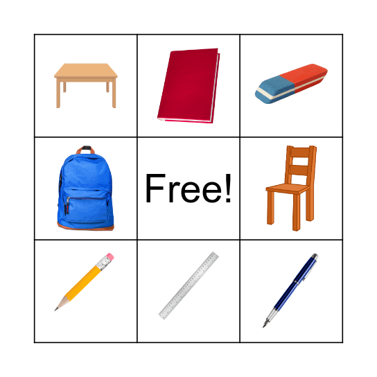 School Objects BINGO Card