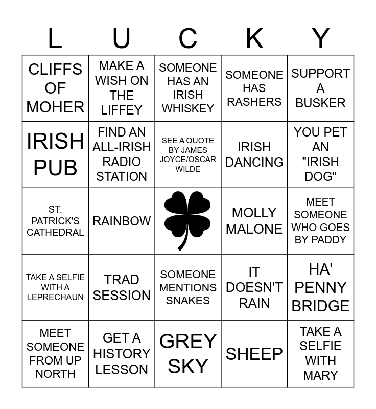 FAMILY VACAY IN IRELAND BINGO Card