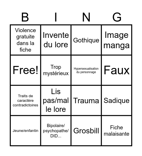 Fiche dark sasuke Bingo Card