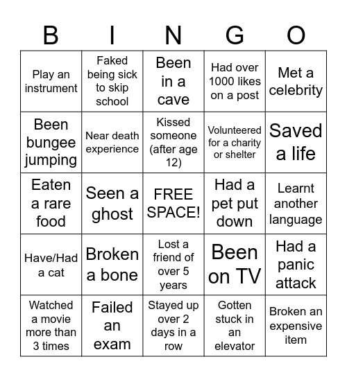 Things You’ve Done Bingo Card