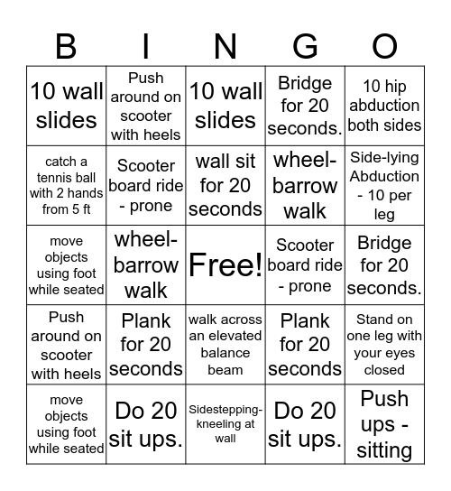 Physical Therapy Bingo! Bingo Card
