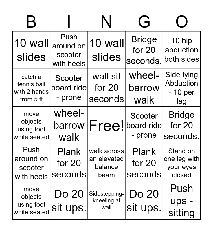 Physical Therapy Bingo! Bingo Card