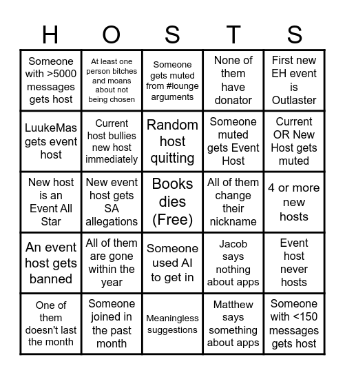 NEW HOST BINGO Card