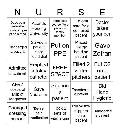 NURSING BINGO Card