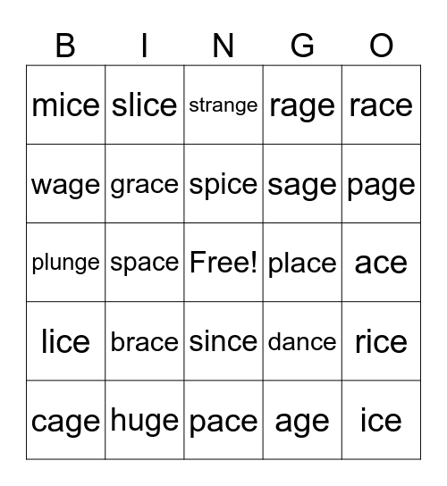 BINGO _ge /j/ and _ce /s/ Lesson 61 UFLI Untitled Bingo Card